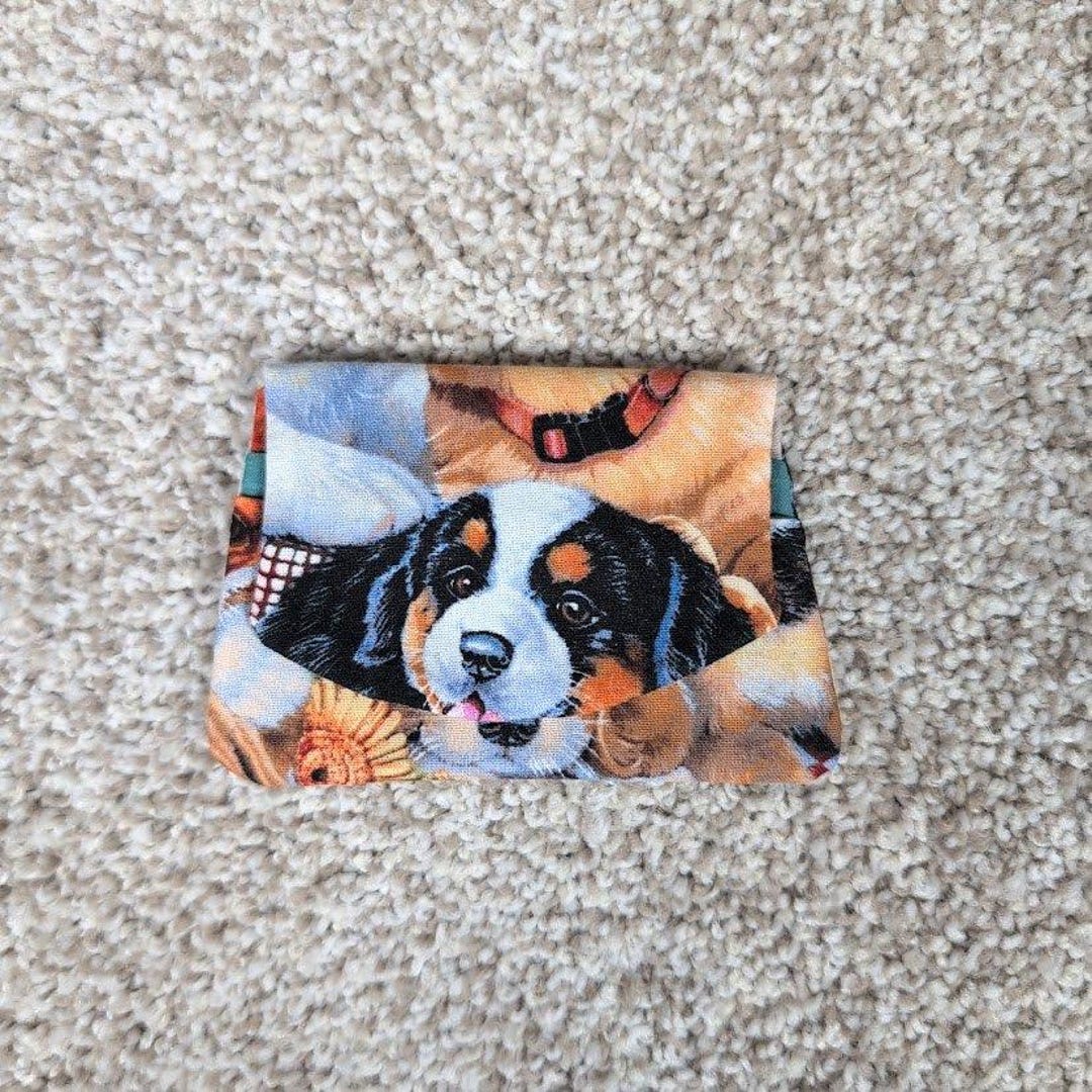 Pocket Wallet Dogs Puppies Print Marine Blue Fabric Card Holder Cute ...