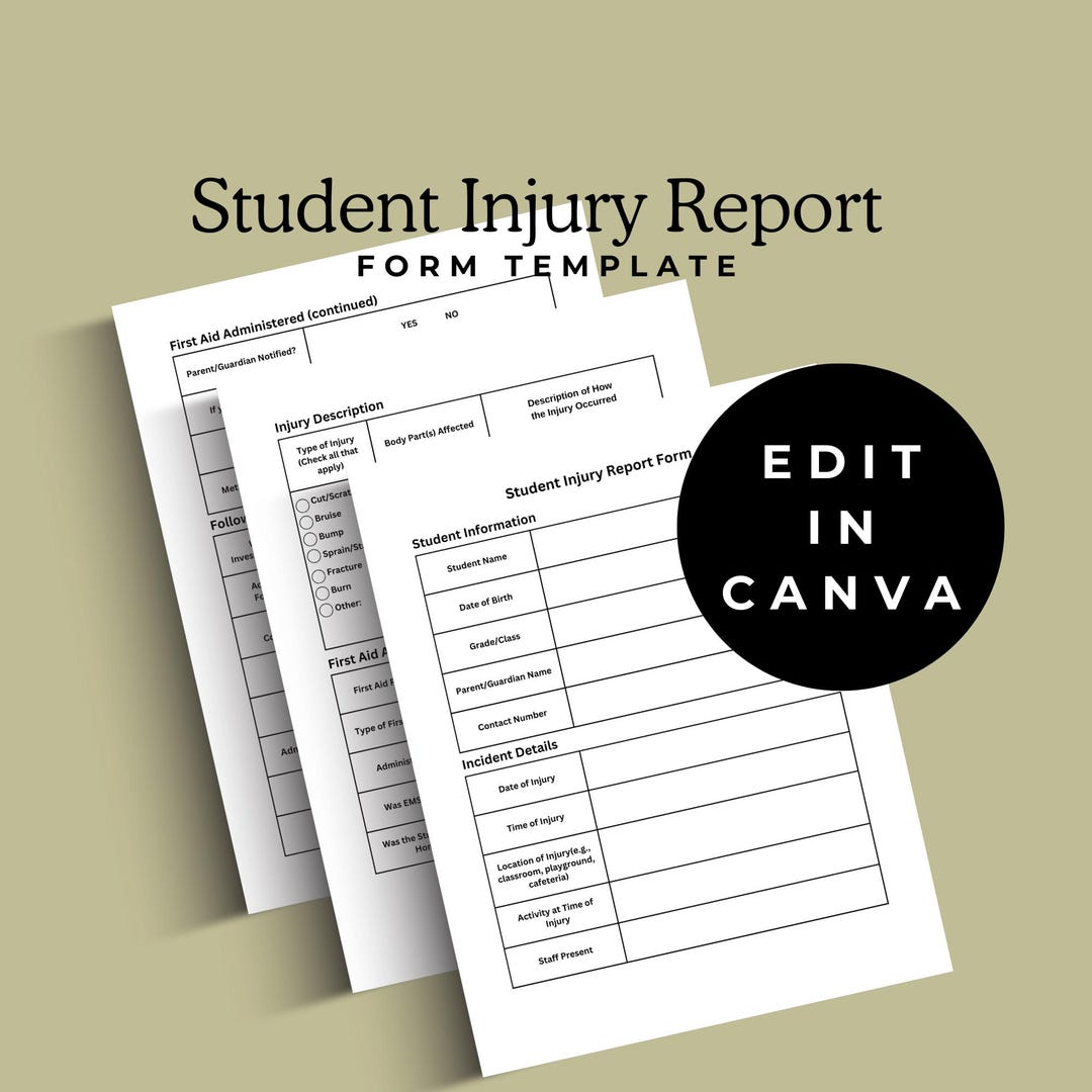 Customizable Preschool Daycare Student Injury Report Form | Editable ...