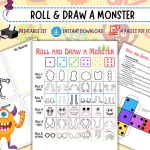 Roll & Draw a Monster Printable Activity for Kids - Etsy