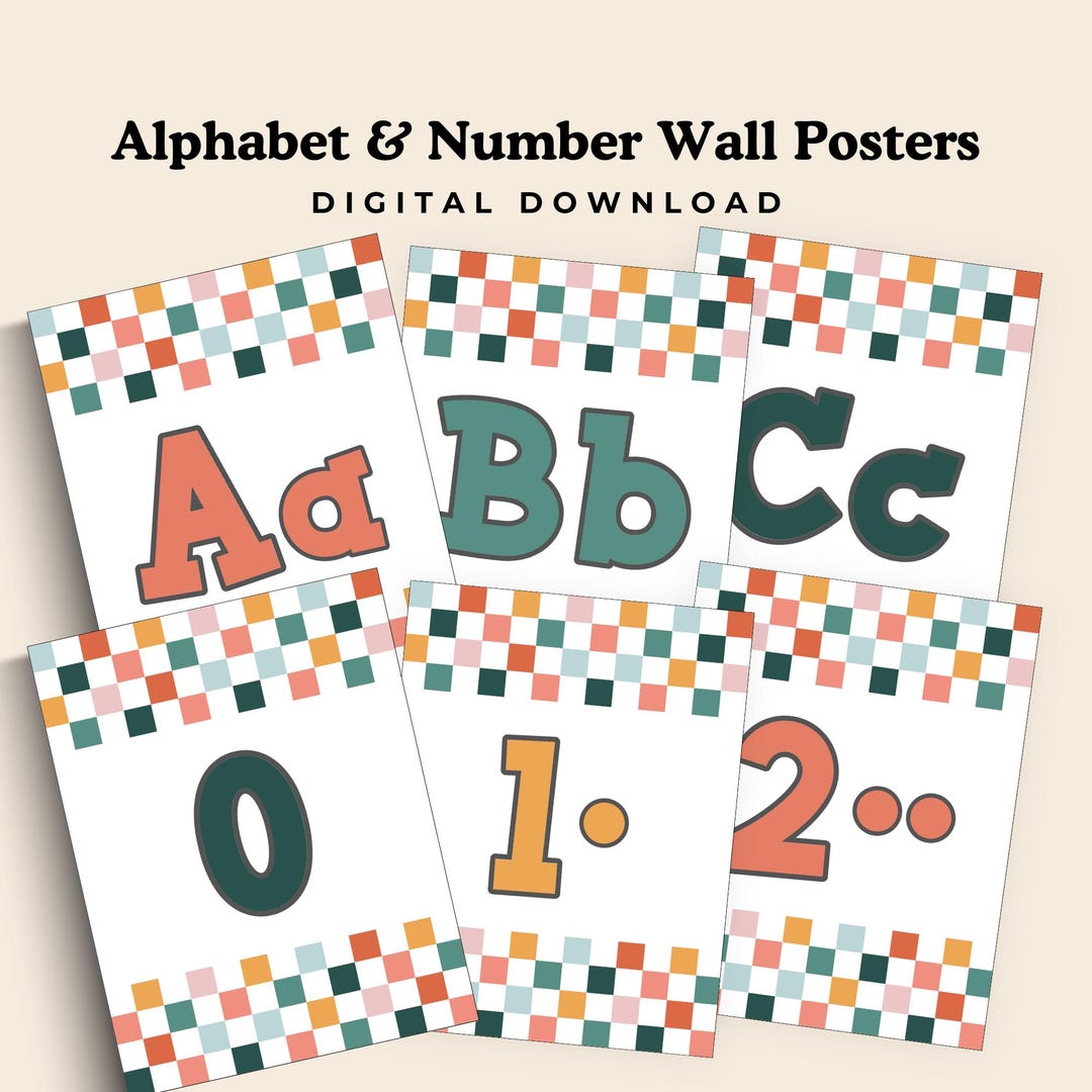 Retro Checkerboard Alphabet Number Posters: Preschool Classroom Decor ...