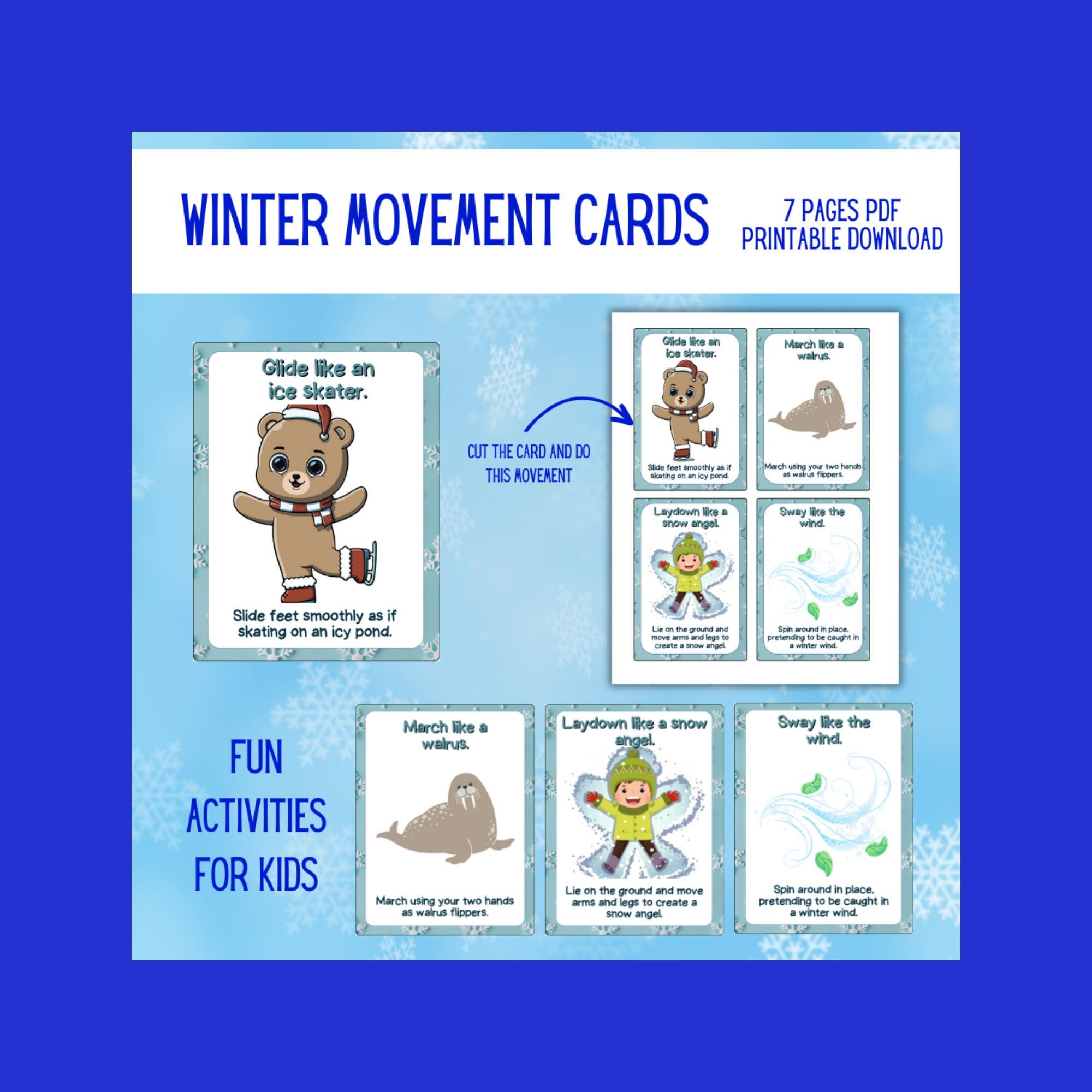 Winter Movement Cards for Kids Printables - Etsy