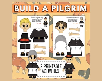 Build A Pilgrim Kids Crafts Activity, Thanksgiving DIY Craft, Festive ...