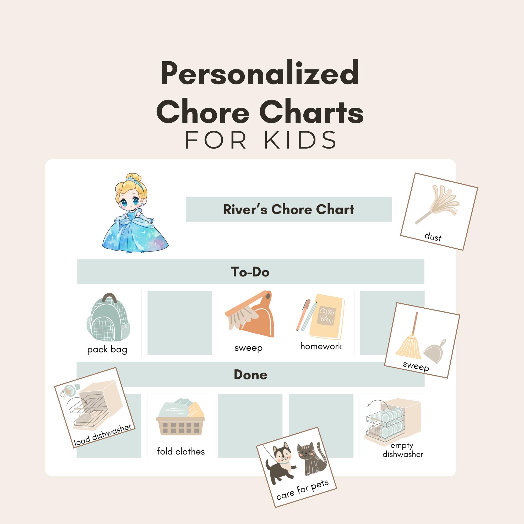 Personalized Princess Chore Chart for Kids – Laminated Visual Schedule ...