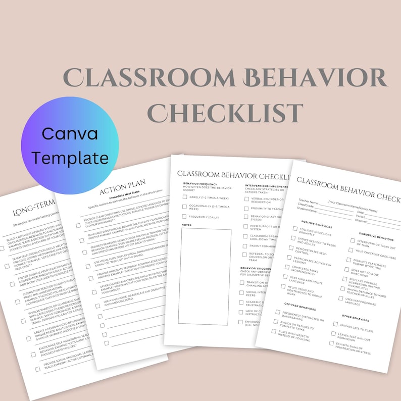 Classroom Behavior Checklist Canva Template - Fully Customizable - Etsy