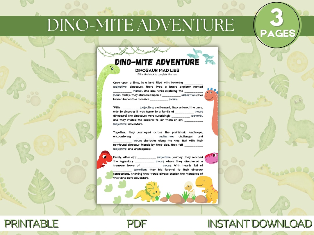 Printable Dinosaur Mad Libs for Kids - Etsy