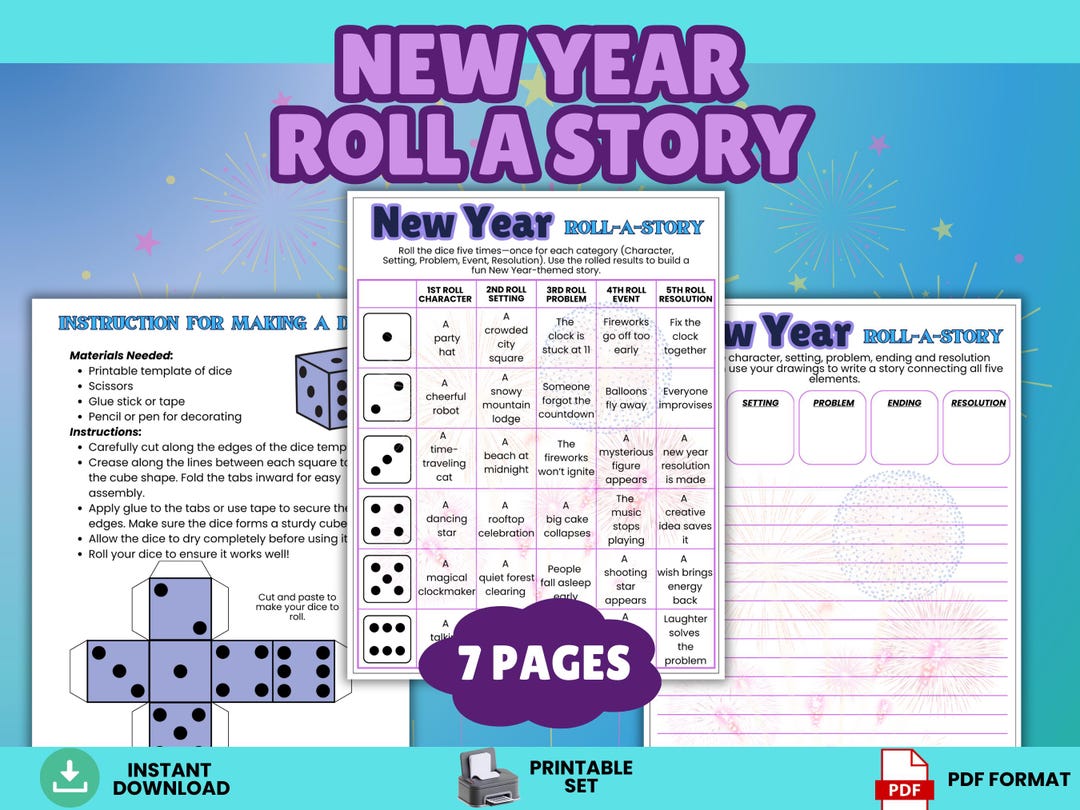 Roll a Story New Years Theme Printable Lesson - Etsy