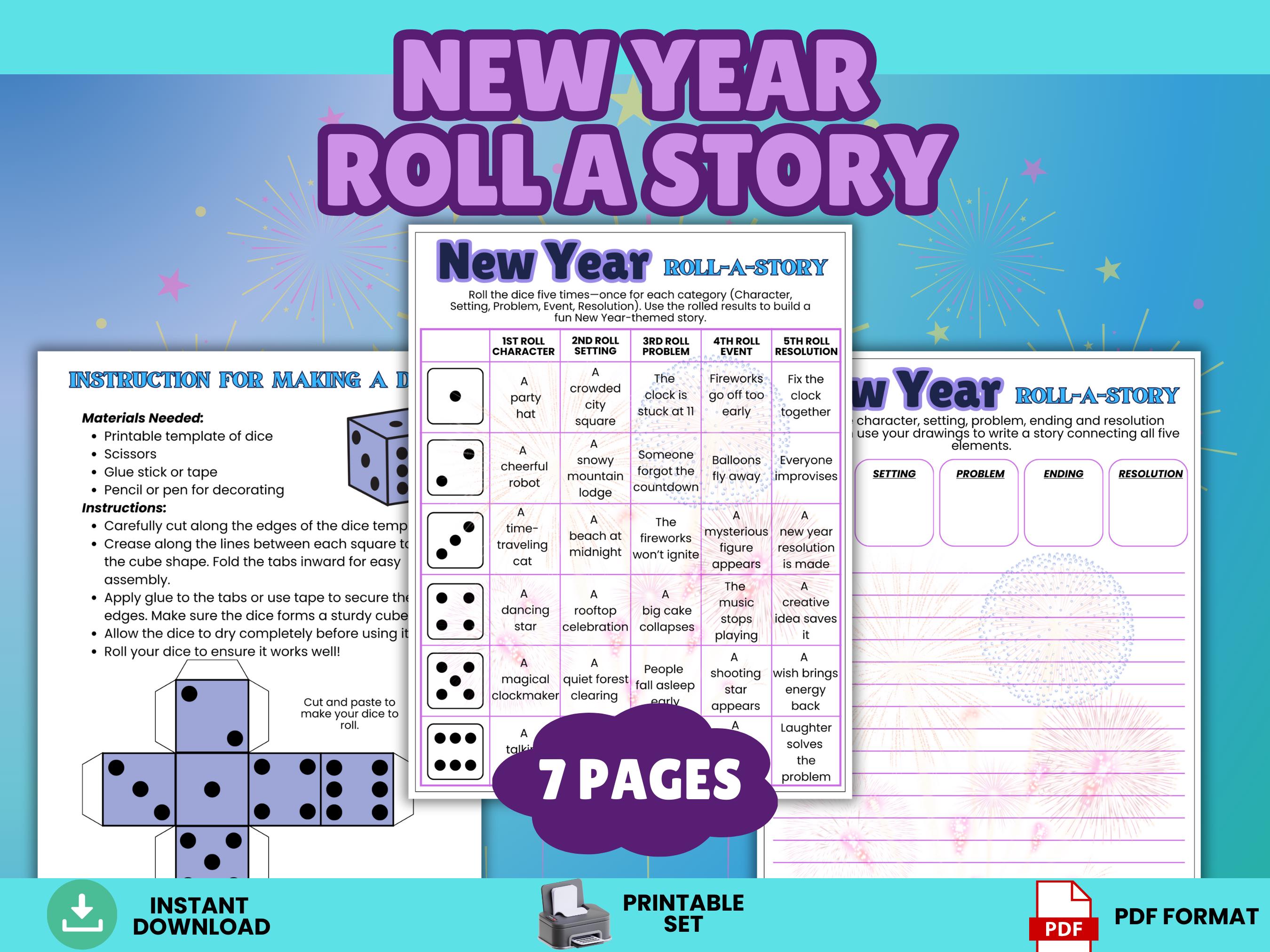 Roll a Story New Years Theme Printable Lesson - Etsy
