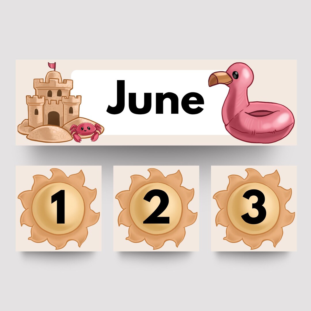 June Classroom Calendar Set | Beach Theme Bulletin Board Printable ...