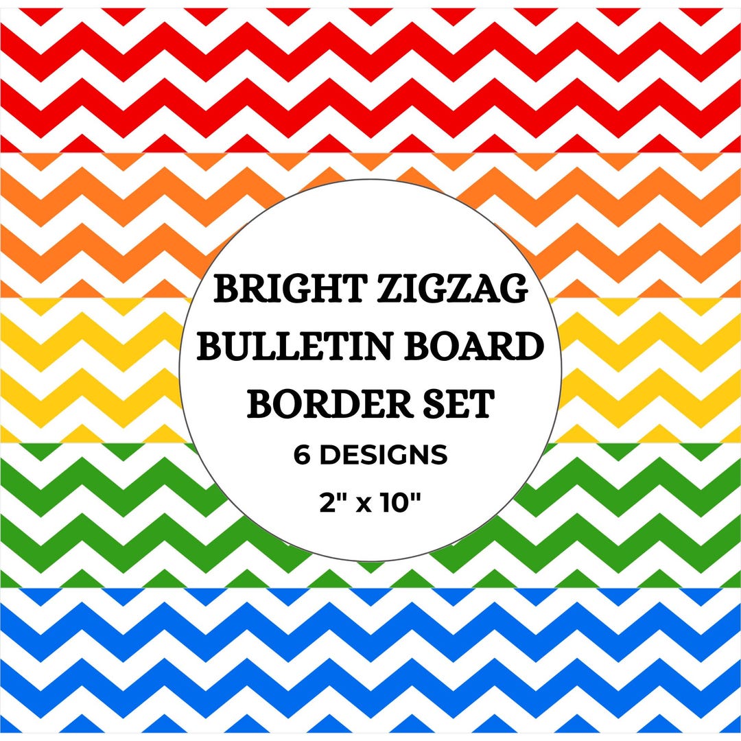 Printable School-themed Bulletin Board Borders | 6 Bright Zigzag ...