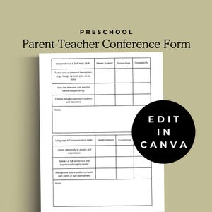 Customizable Preschool Parent-teacher Conference Form | Editable Canva ...
