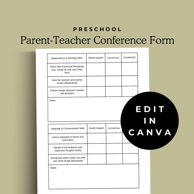 Customizable Preschool Parent-teacher Conference Form | Editable Canva ...