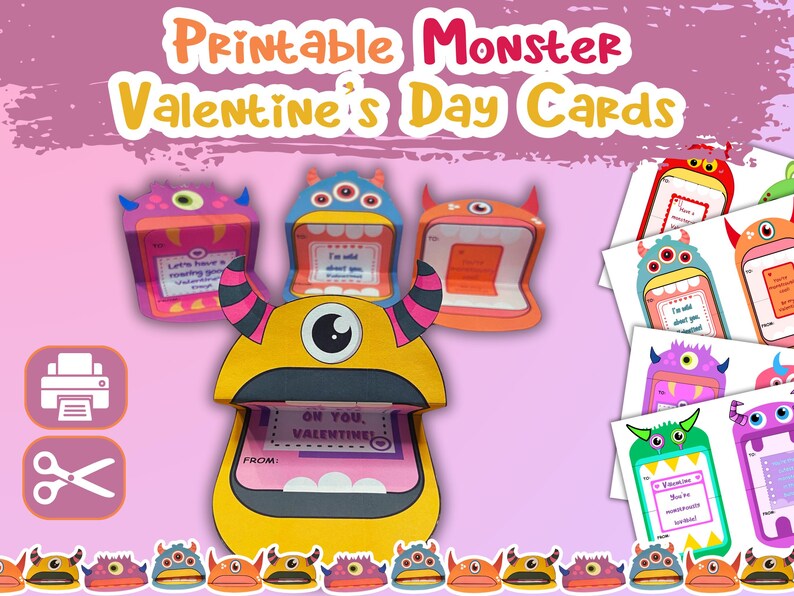 Monster Valentine's Day Cards Printable - Etsy