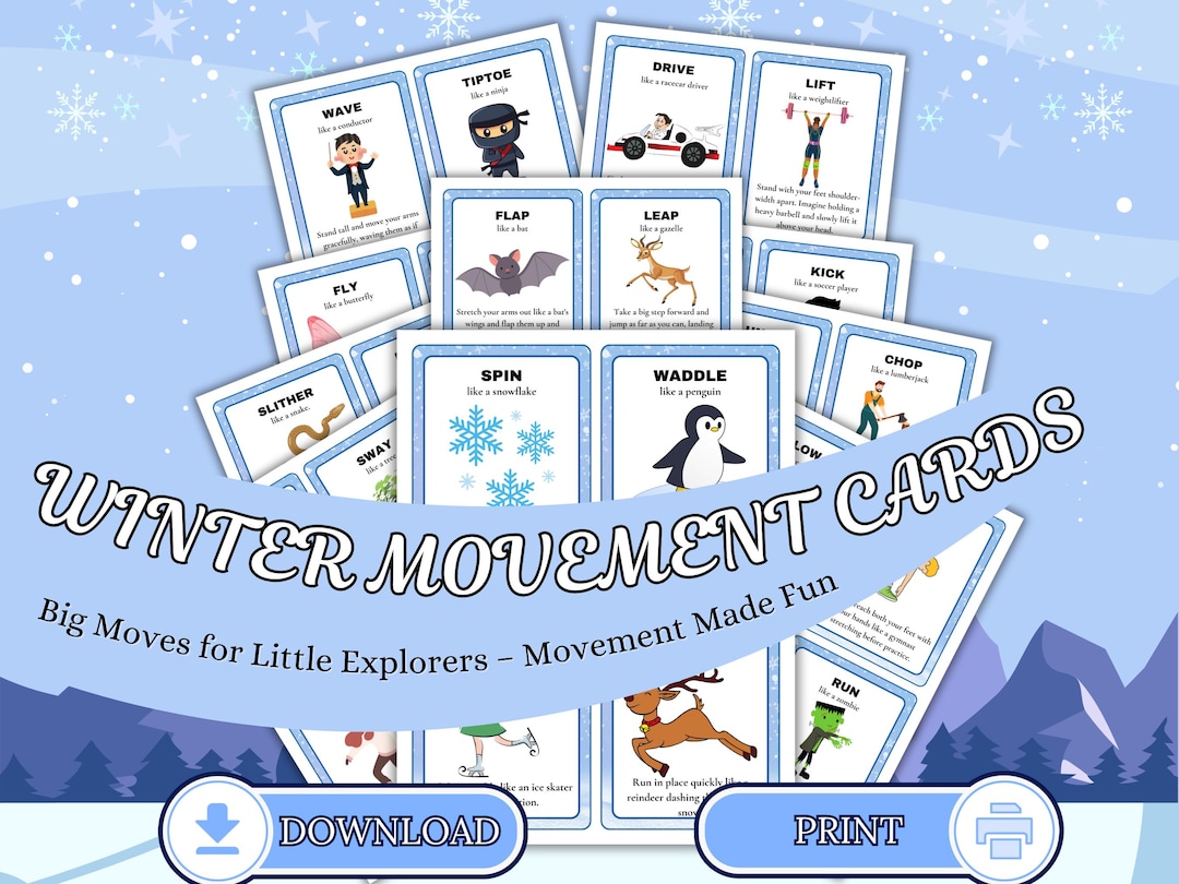 Winter Movement Cards for Kids Printables - Etsy