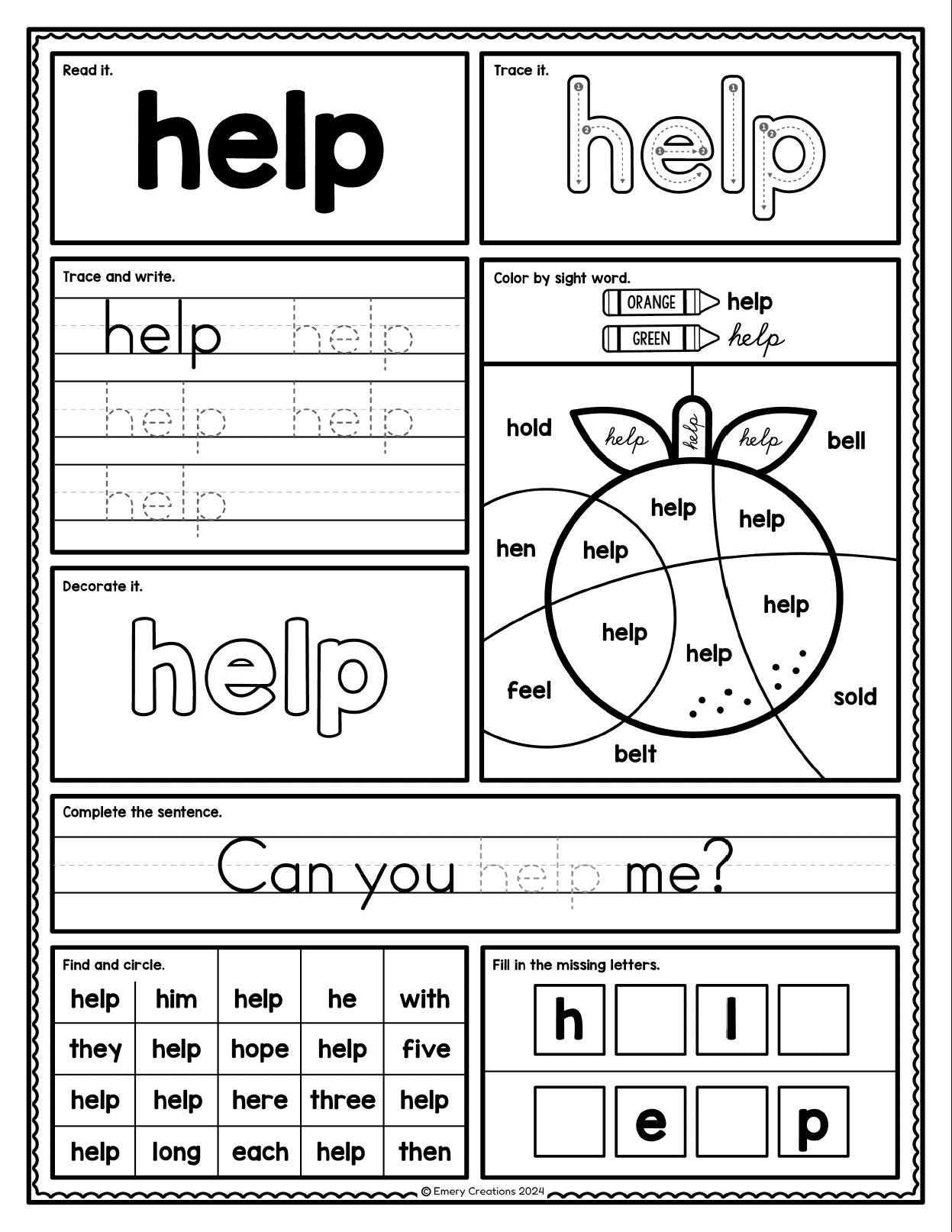 Printable Sight Word Worksheets for Early Readers | Preschool ...