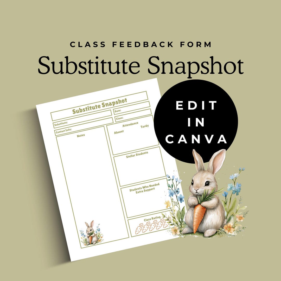 Substitute Snapshot Class Feedback Form | Easter Rabbit Spring Bunny ...