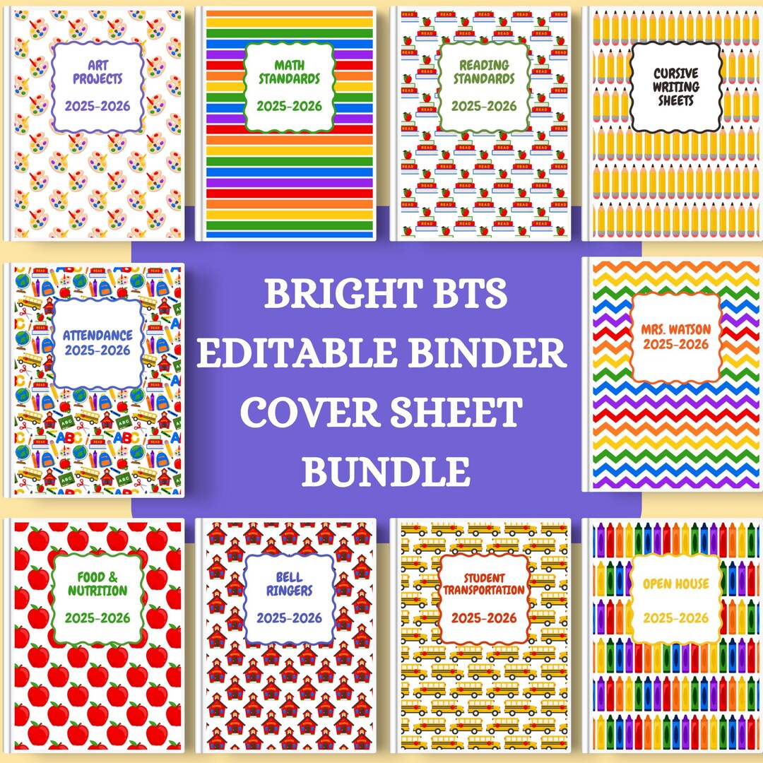 Bright Printable Binder Covers for Teachers – Editable Canva Template ...