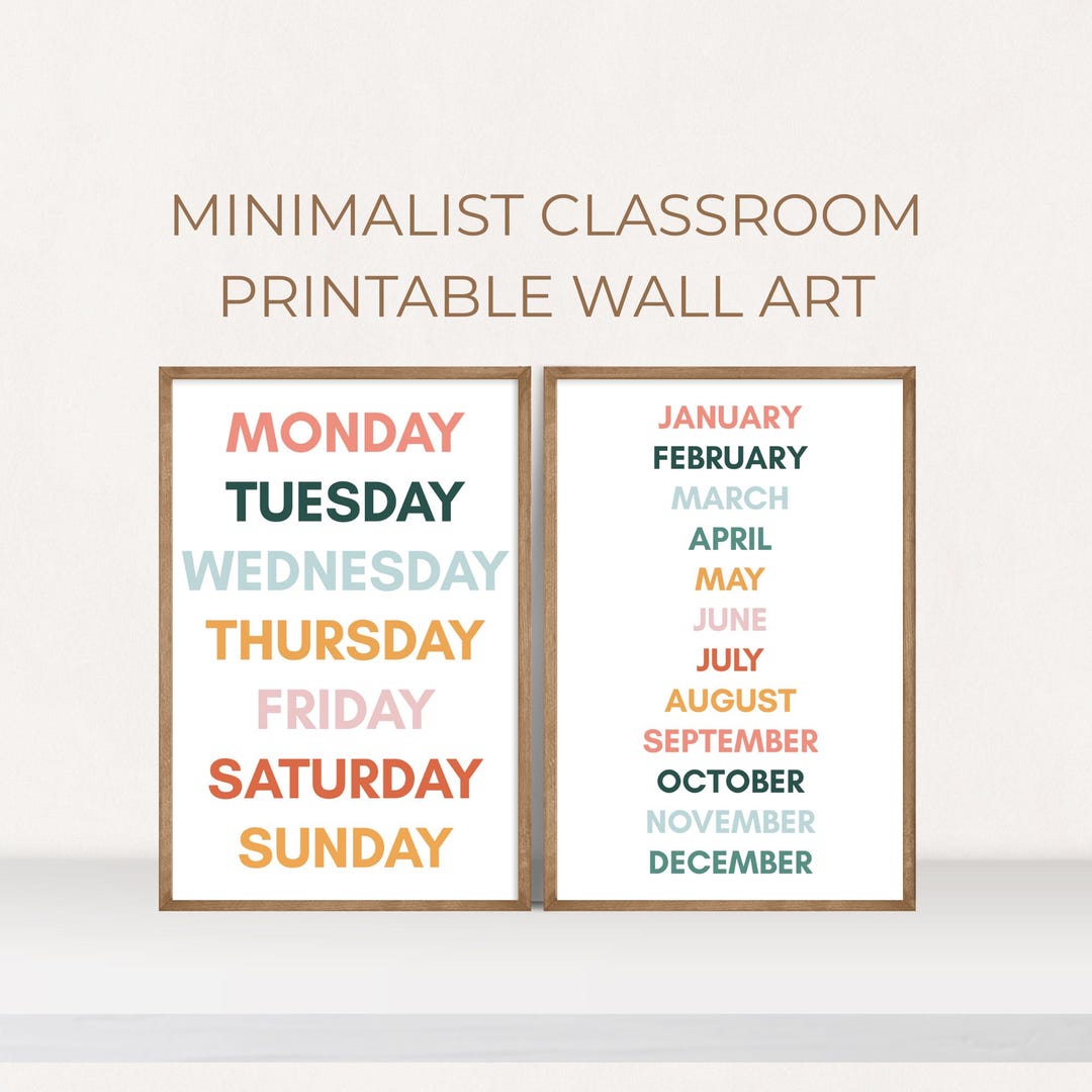 Days of the Week & Months Printable Wall Art | Soft Color Palette ...