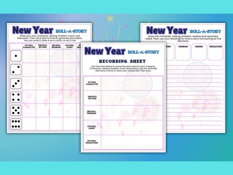 Roll a Story New Years Theme Printable Lesson - Etsy