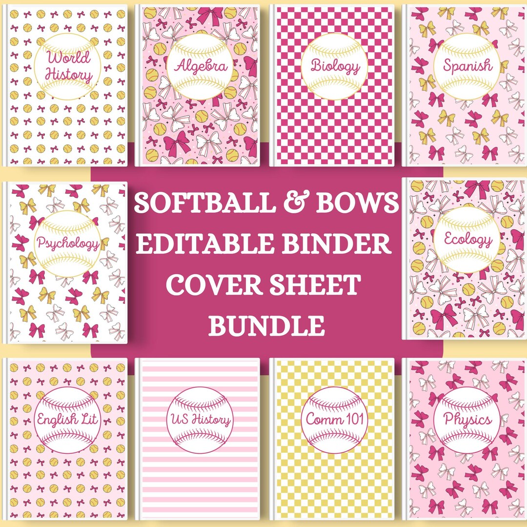 Printable Binder Covers Softball and Bows – Editable Canva Template ...