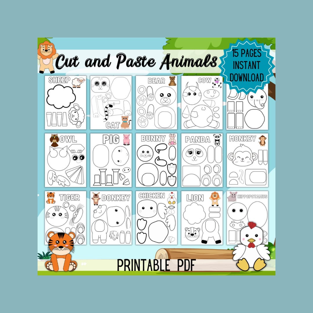 Cut and Paste Animals Fine Motor Skills Activity Printable - Etsy