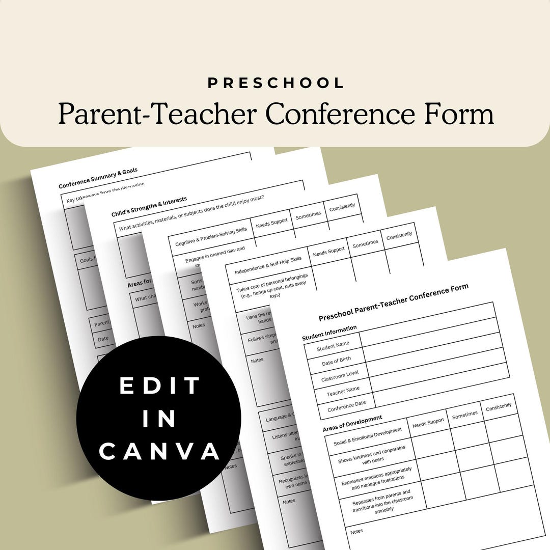 Customizable Preschool Parent-teacher Conference Form | Editable Canva ...