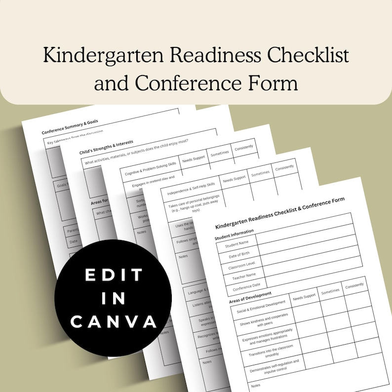Customizable Kindergarten Readiness Checklist and Conference Form ...