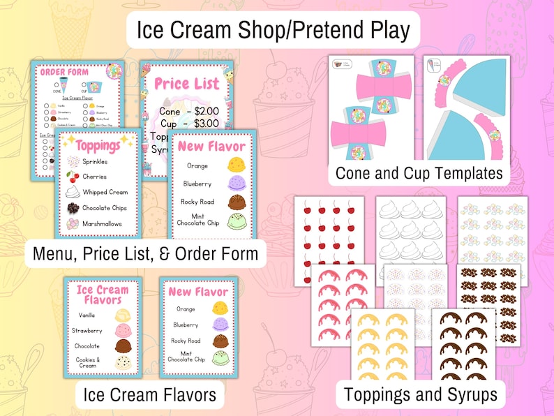 Kids Ice Cream Shop Dramatic Play Printable Activity - Etsy