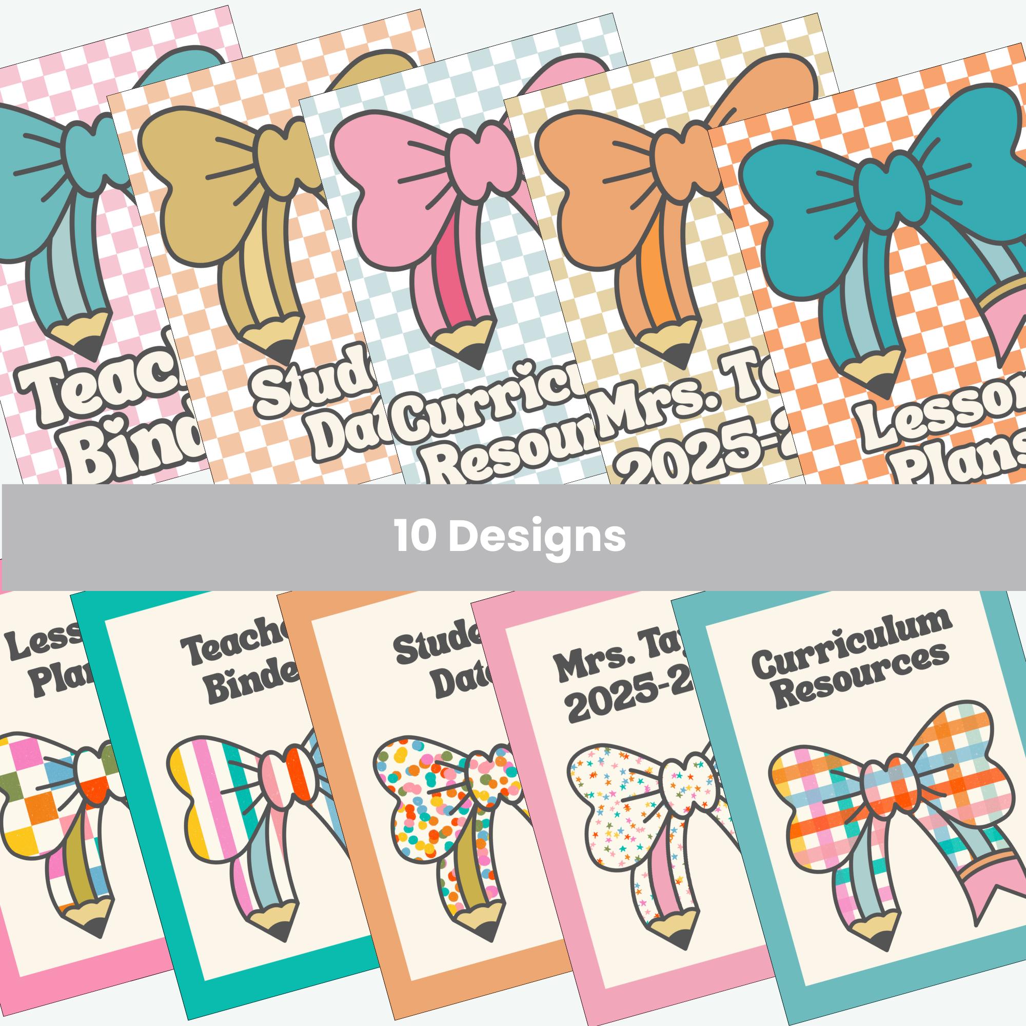 Pencil Bows Editable Binder Cover Sheet Bundle | Edit in Canva ...
