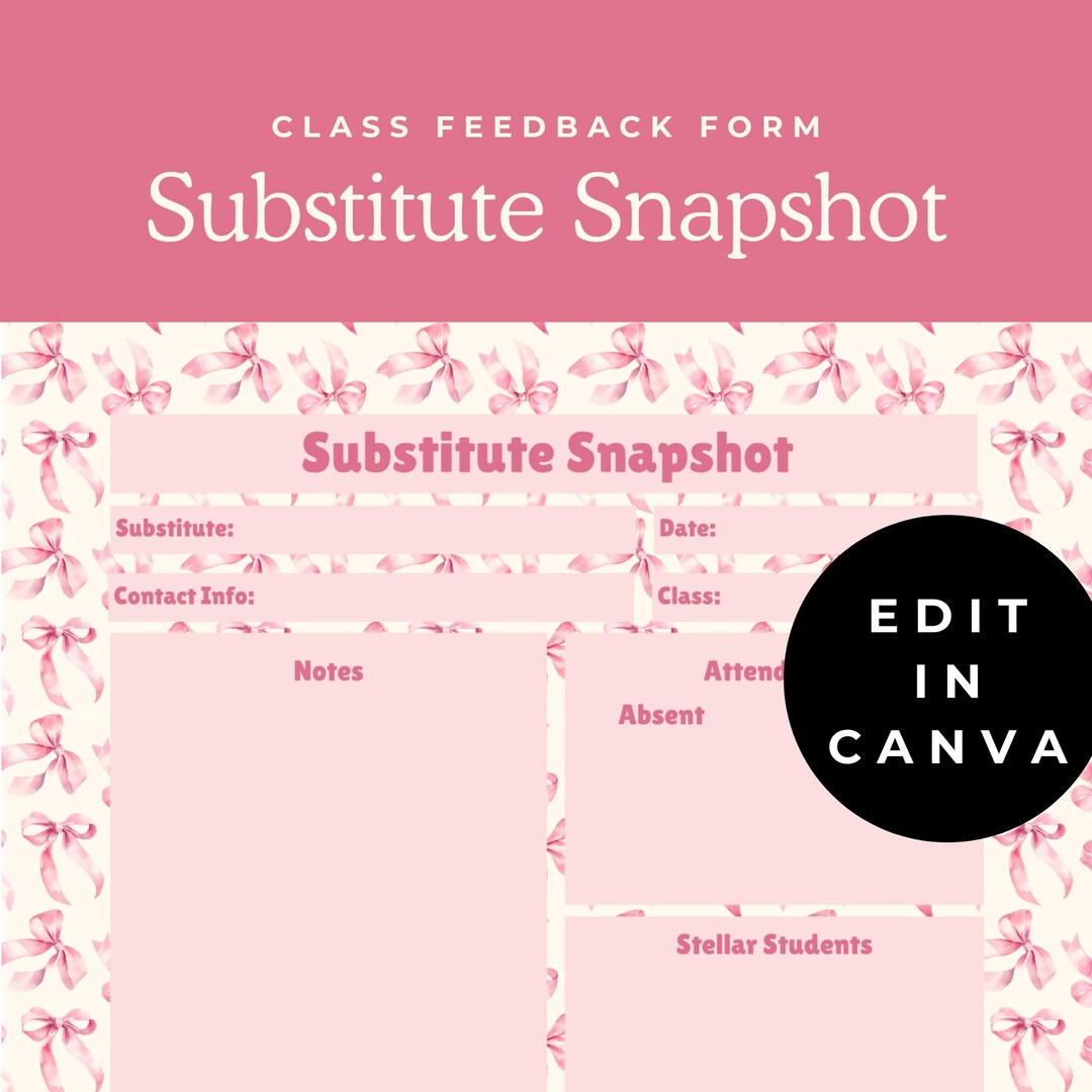 Substitute Snapshot Class Feedback Form | Coquette Pink Bow Design ...