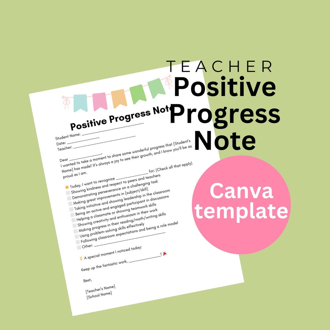 Teacher Positive Note Home | Editable Progress Report Canva Template ...