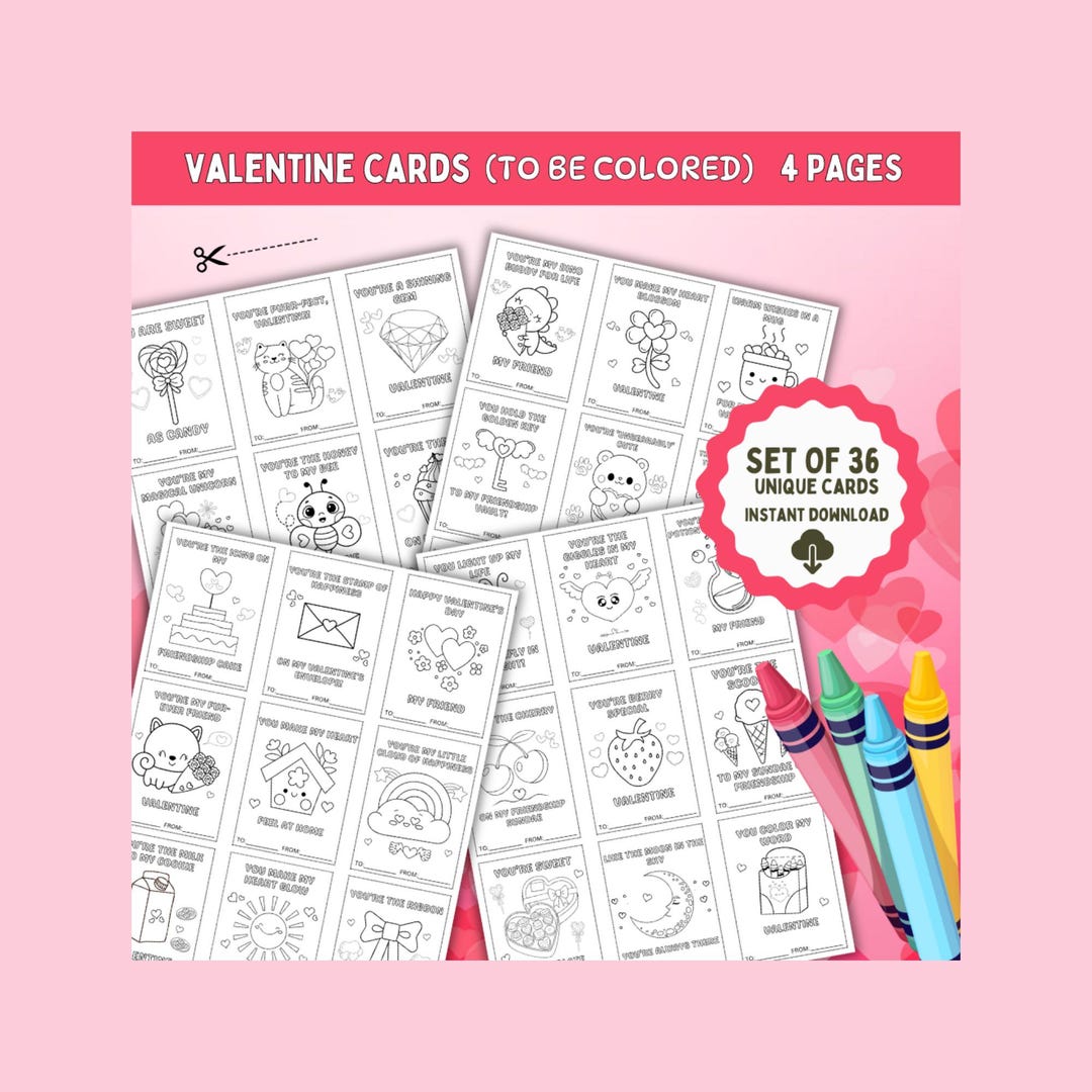 Valentine’s Day Cards to Color - Etsy