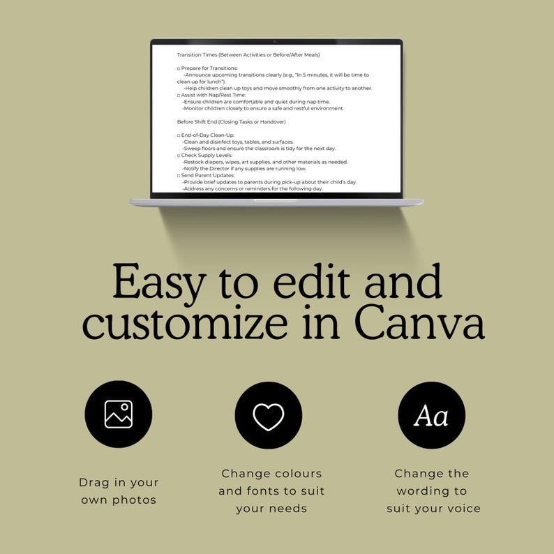 Editable Canva Template Preschool Shift Checklist: Streamline Daily ...