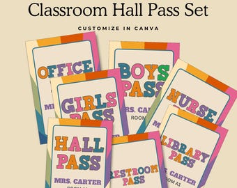 Editable Bright Classroom Hall Pass Set – Bold Primary Colors – Custom ...