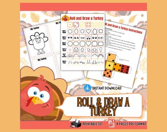 Roll a Turkey Roll and Draw Printable Thanksgiving Art Activity Sub ...