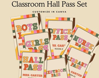 Editable Bright Classroom Hall Pass Set – Bold Primary Colors – Custom ...