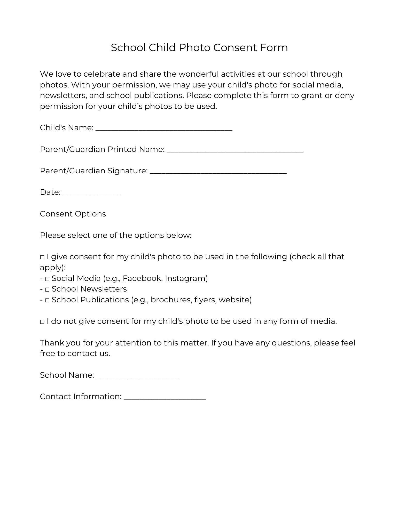 Editable Preschool Photo Consent Form | Canva | Customizable Design ...
