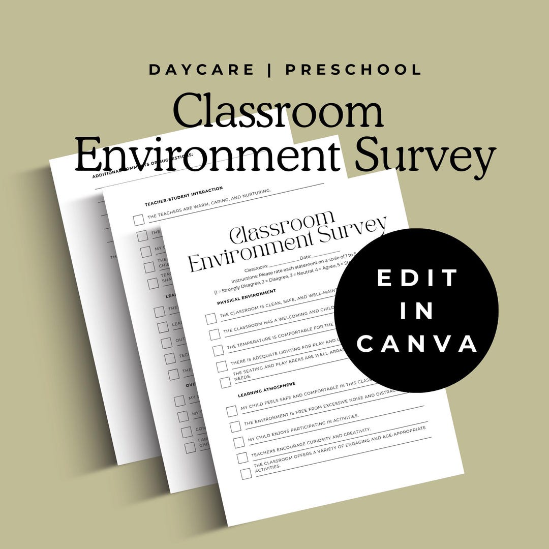 Editable Canva Template Preschool Daycare Classroom Environment Survey ...