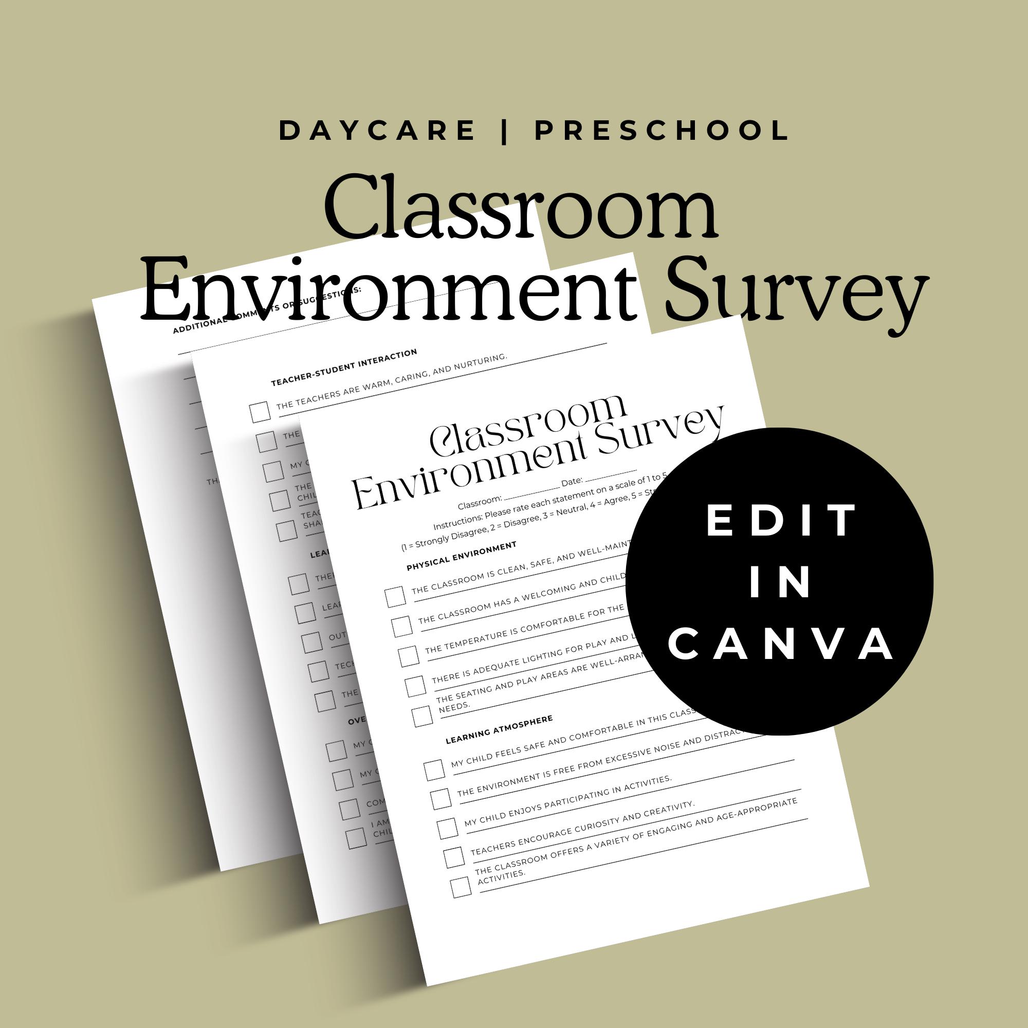 Editable Canva Template Preschool Daycare Classroom Environment Survey ...