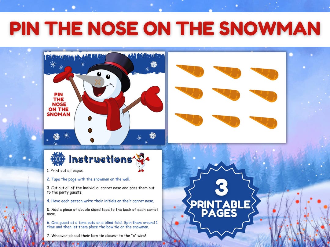 Pin the Nose on the Snowman Kids Game Printable - Etsy