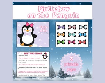 Printable Pin the Bow on the Penguin Game, Party Games, Kids Party ...