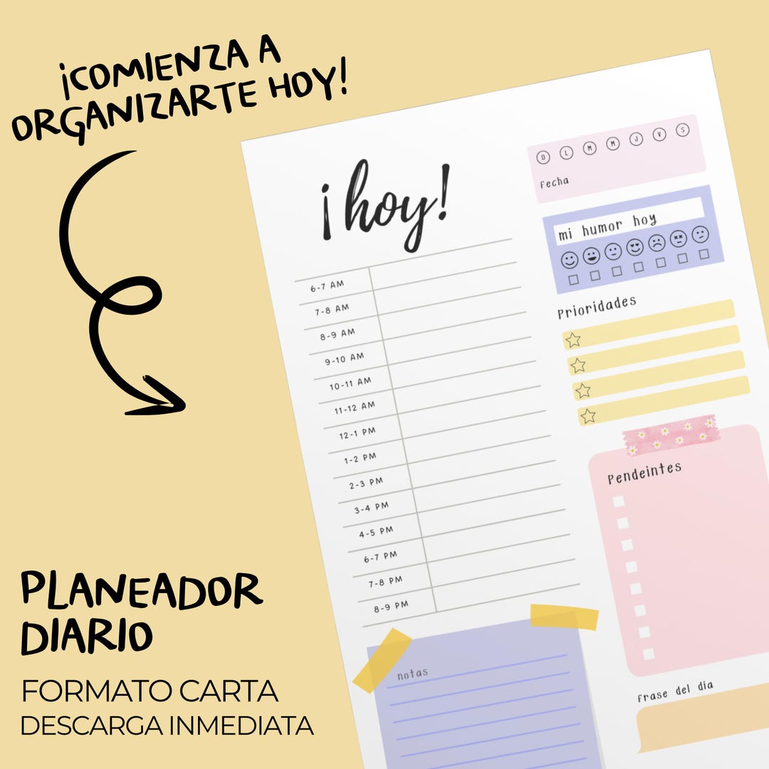 ESPAÑOL Planificador Diario Imprimible / Hoja única Simple / Plan ...