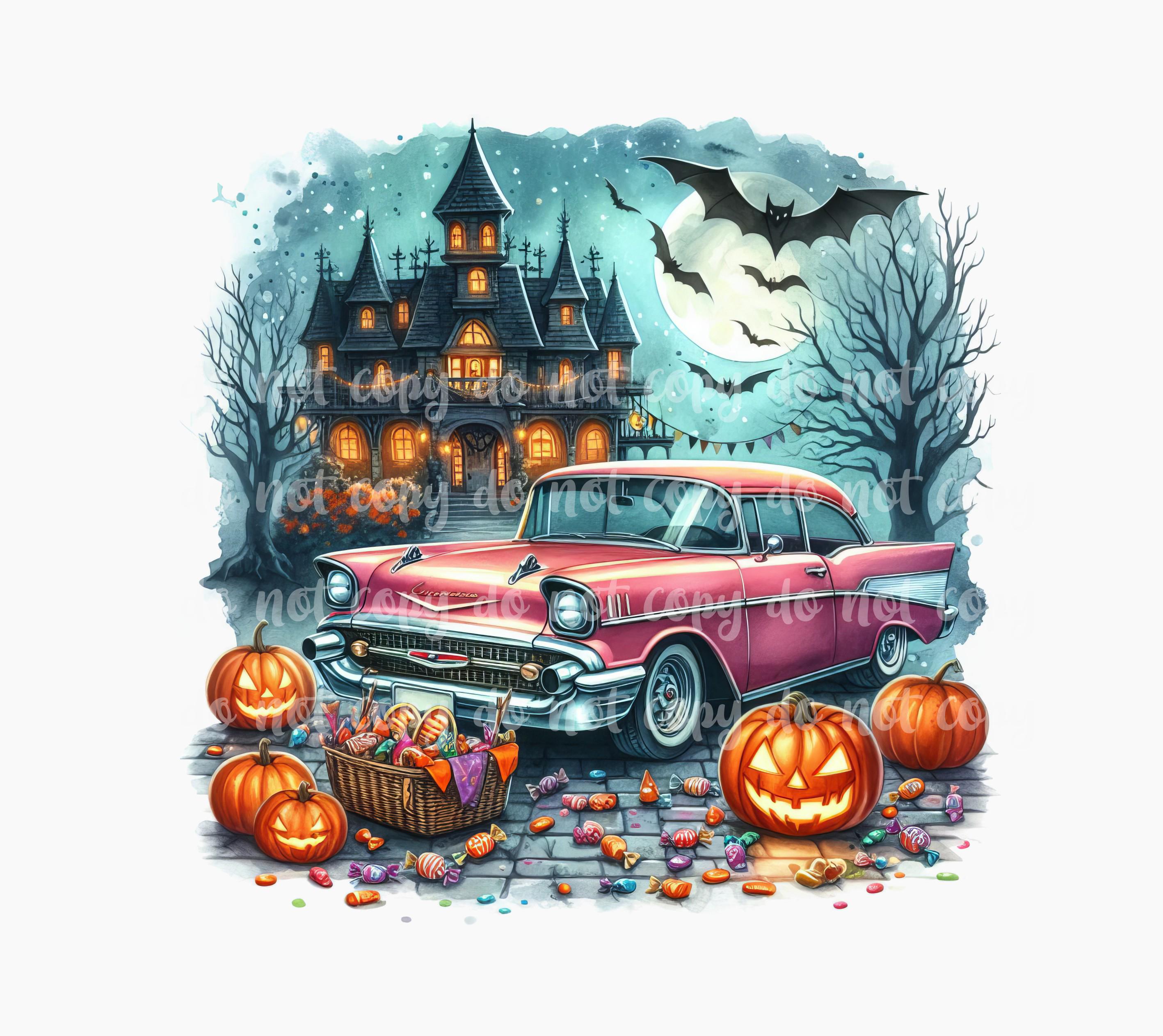 PNG 57 Chevy and Haunted House in Halloween Illustration, Digital File ...