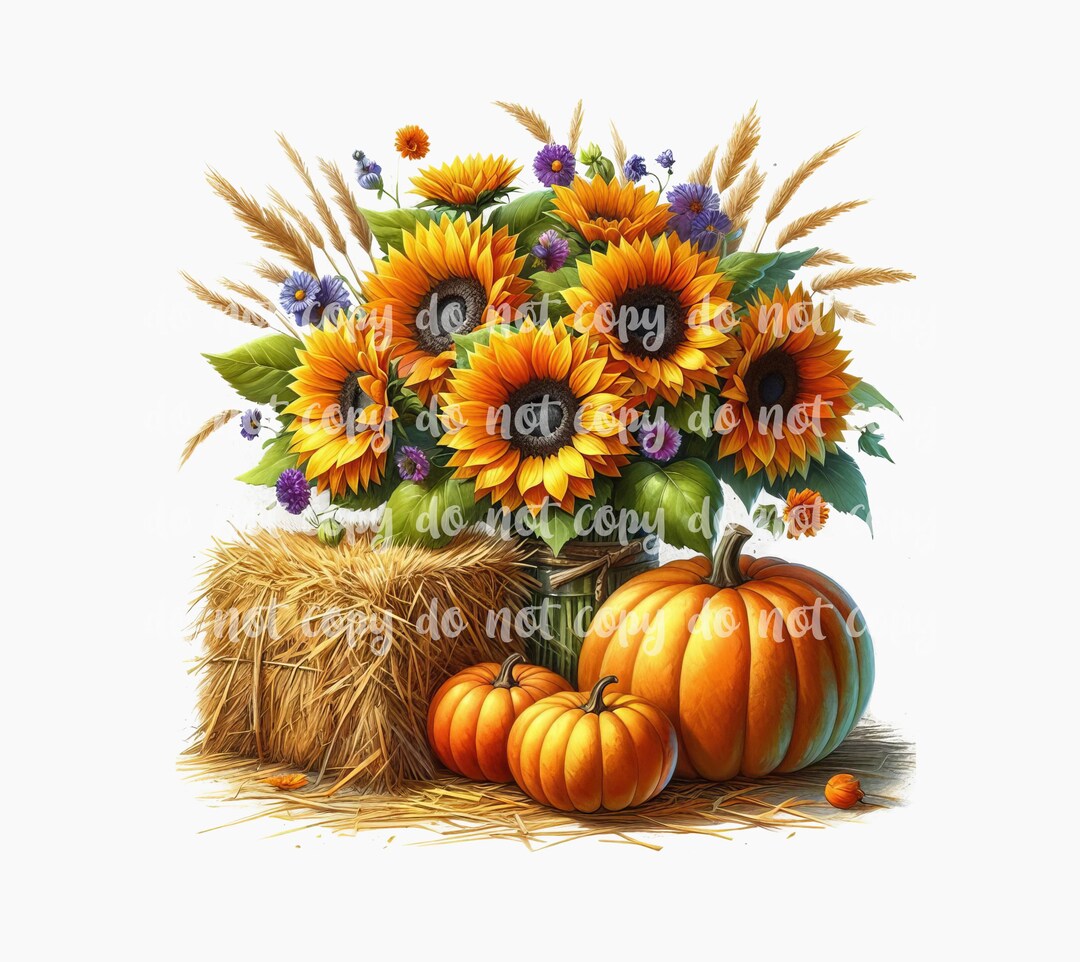 PNG Halloween Centerpiece Digital File With Sunflowers and Pumpkins and ...
