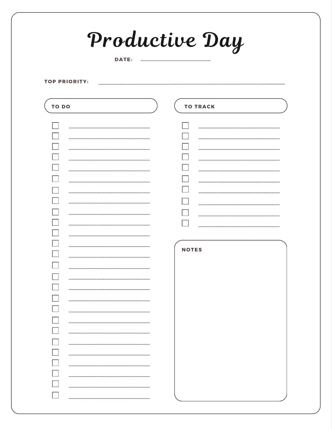 Productive Day Printable Daily To-do List Including Task Manager ...