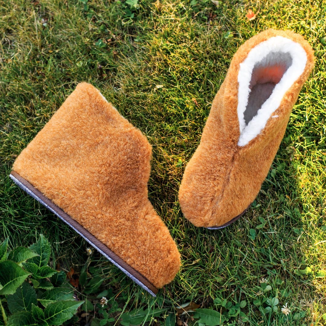 Handmade Sheepskin Uggs, Chestnut Wool Boots, Warm Winter Slippers ...