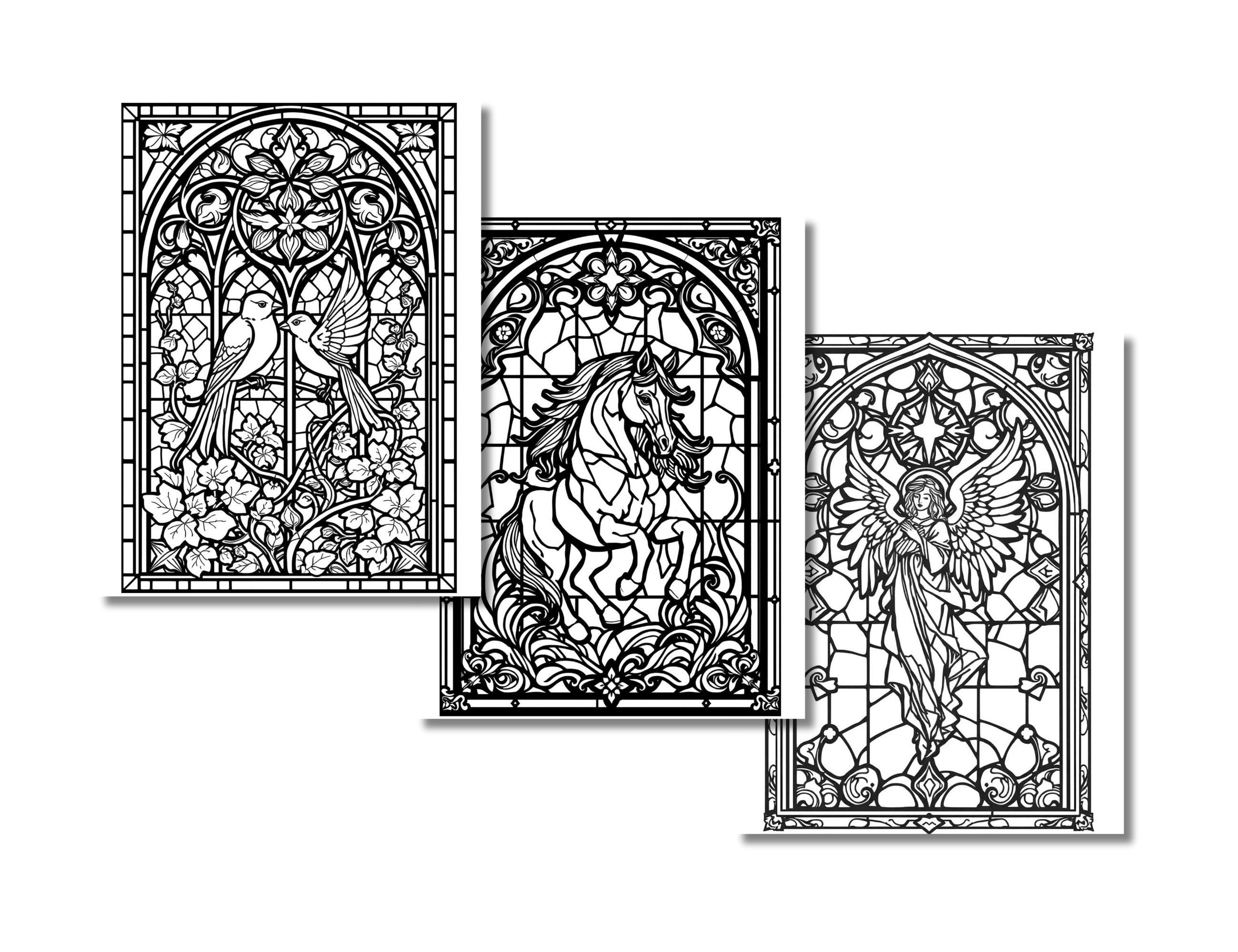 12 Stained Glass Window Coloring Pages - Adult and Kids Coloring Sheets ...