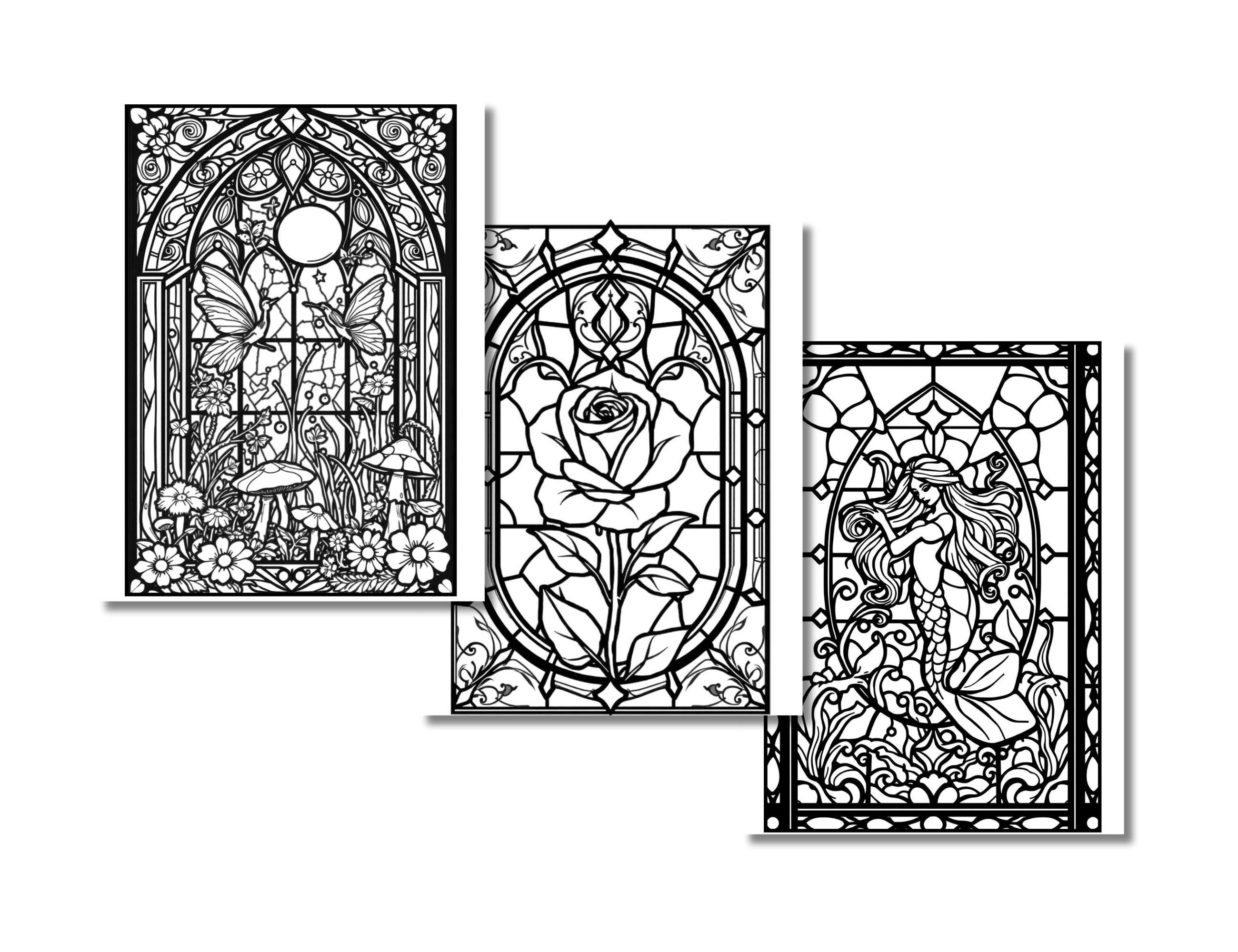 12 Stained Glass Window Coloring Pages - Adult and Kids Coloring Sheets ...