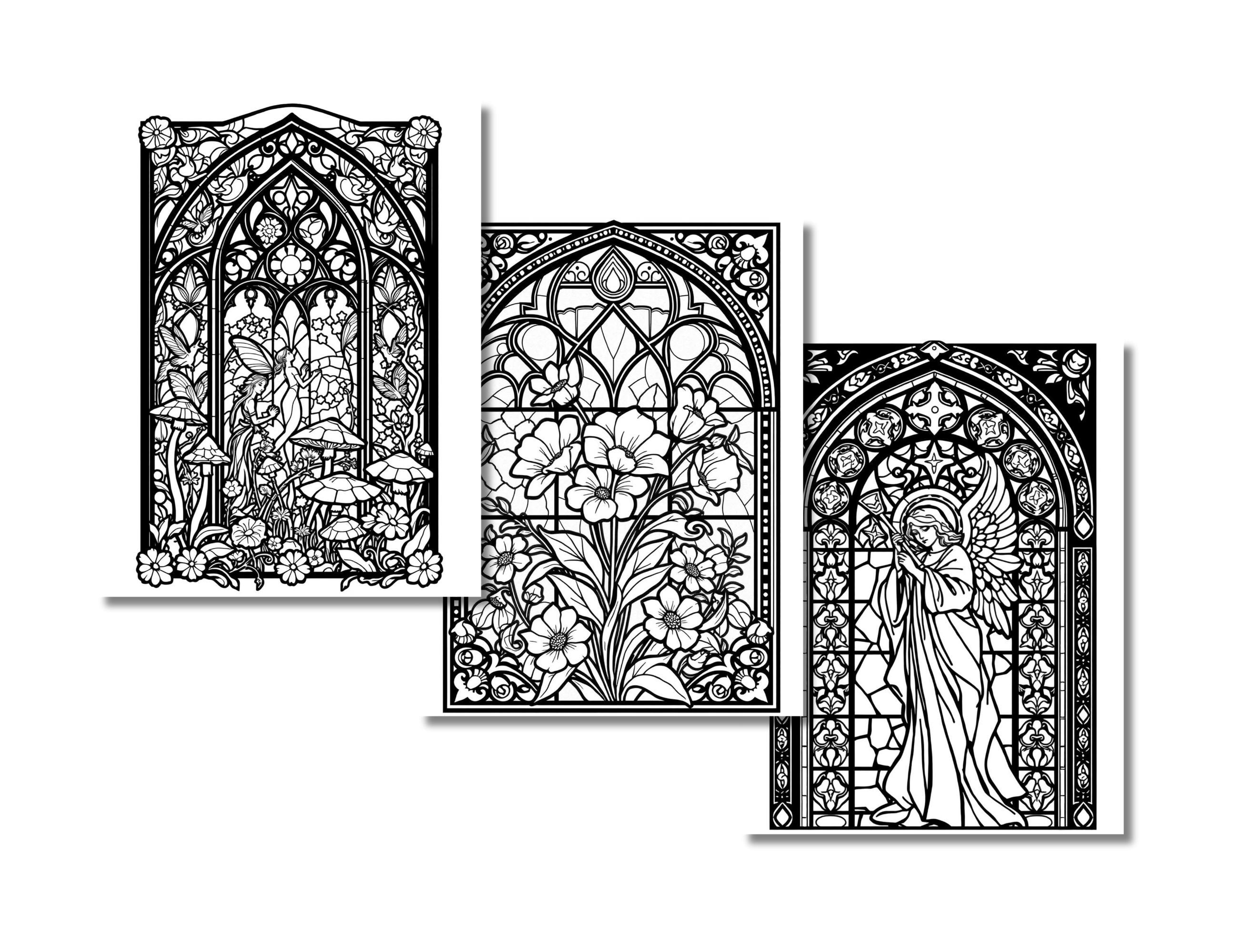 12 Stained Glass Window Coloring Pages - Adult and Kids Coloring Sheets ...