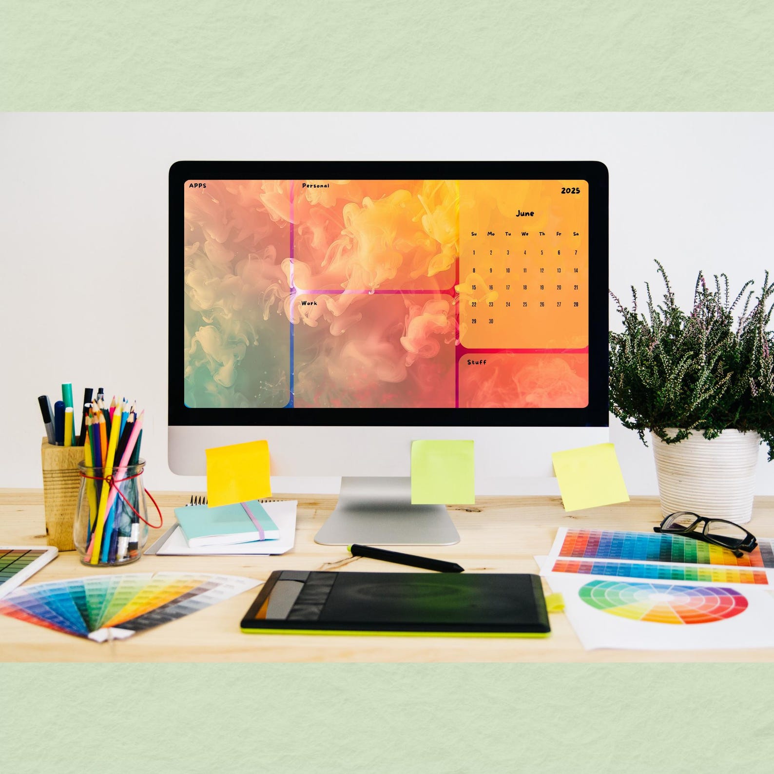 American Calendar Desktop Organizer – Colorful Gradients With 2025 ...