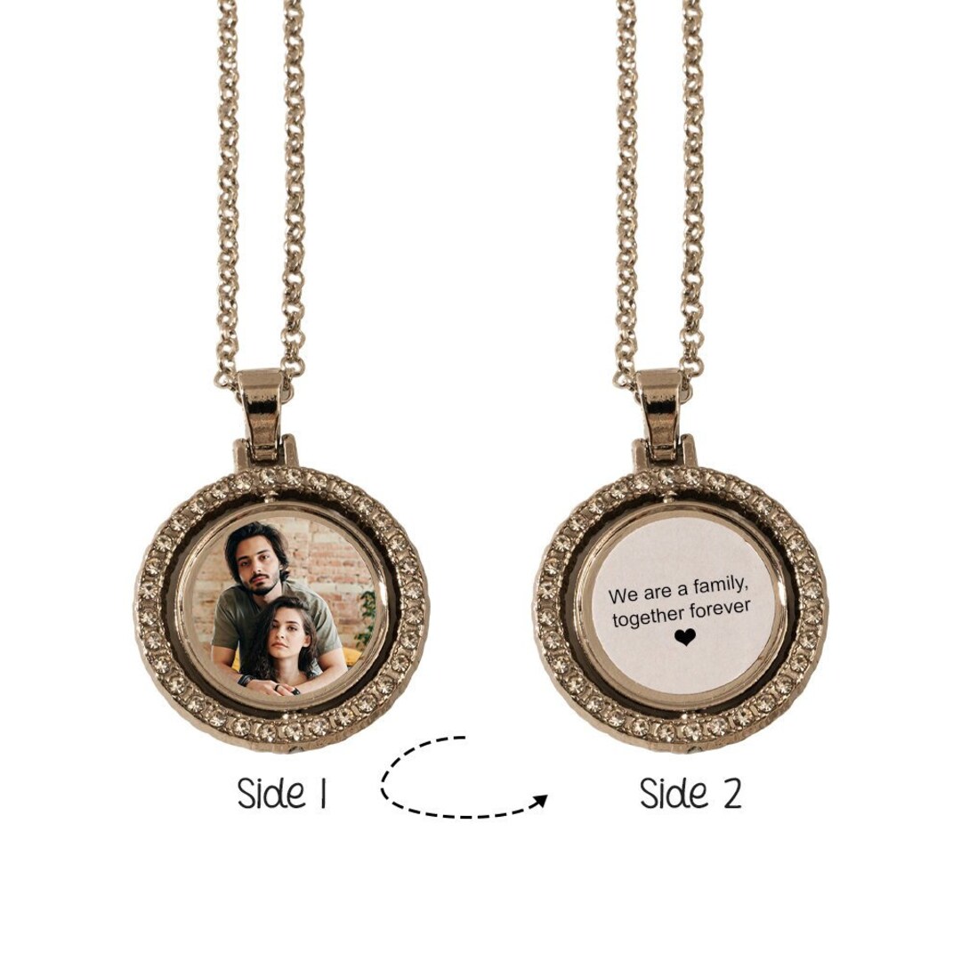 Custom Photo Rotating Necklace, Memorial Jewelry, Rhinestone Double ...